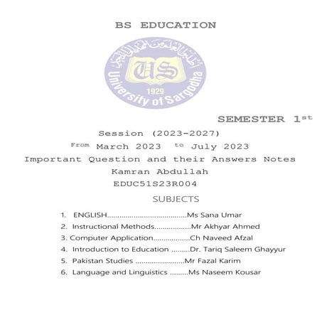 1st Semester Outcome All Subjects BS EDUCATION UOS.docx