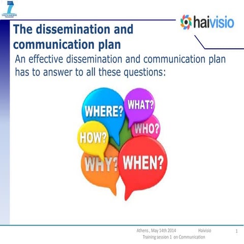 1st Training Course: Planning dissemination and communication | PPTX