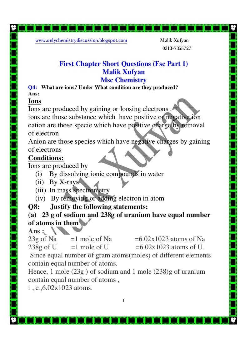 1st Year Chemistry 1st Chapter Short Question Answers Malik Xufyan 1st-year-chemistry-1st-chapter-short-question-answers-malik-xufyan