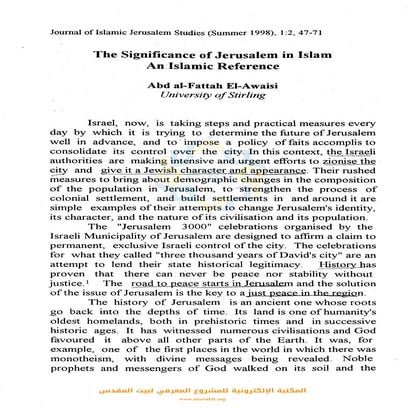 The Significance of Jerusalem in Islam: an Islamic Reference | PDF