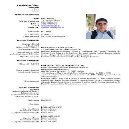 Il mio Curriculum Vitae. Fabio Argiolas. | PDF
