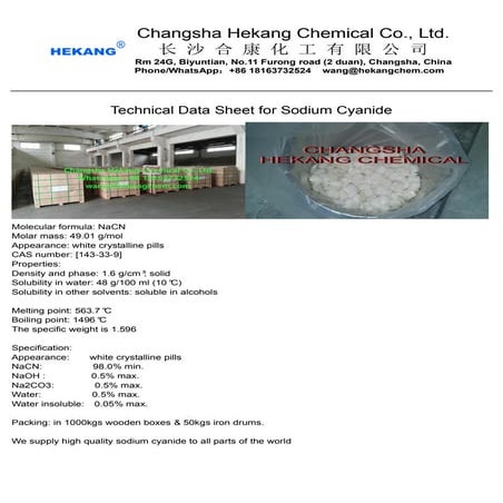 1 technical data sheet for sodium cyanide，supply cyanide，mining chemical，Leaching chemistry，Gold ...