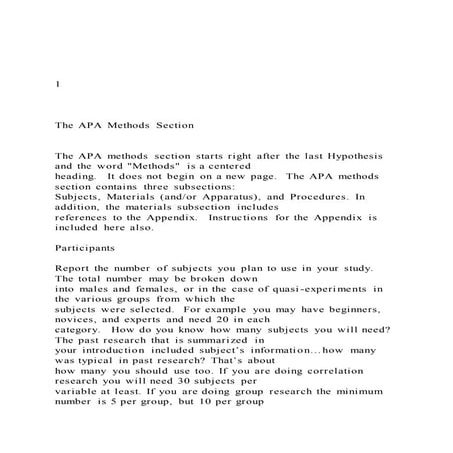 1 The APA Methods Section The APA methods sec | DOCX