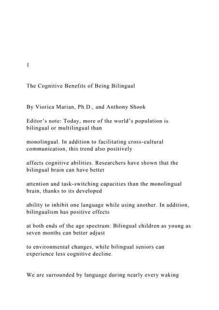 1 The Cognitive Benefits Of Being Bilingual By Docx