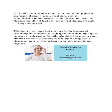 1) The five elements of reading instruction include phonemic awarene ...