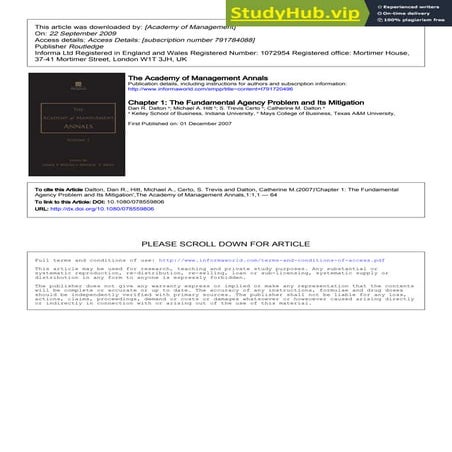 1 The Fundamental Agency Problem And Its Mitigation | PDF