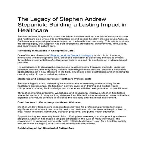 The Legacy of Stephen Andrew Stepaniuk_ Building a Lasting Impact in ...