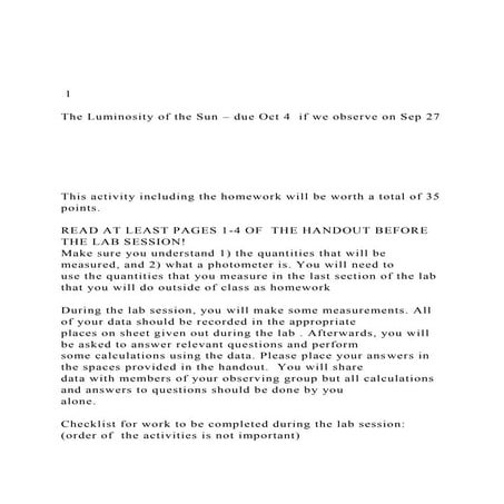 1The Luminosity of the Sun – due Oct 4 if we observe on .docx