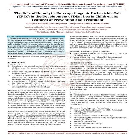The Role of Hemolytic Enteropathogenic Escherichia Coli EPEC in the ...