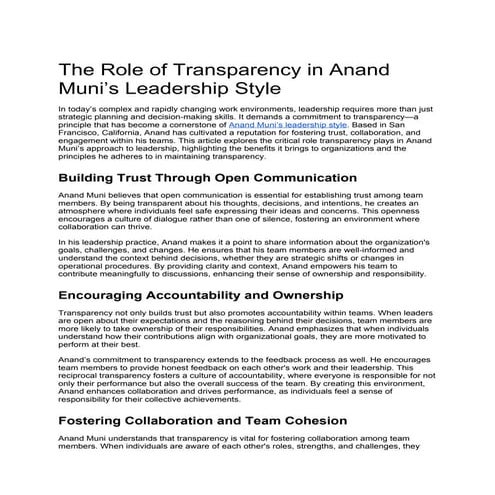 =The Role of Transparency in Anand Muni’s Leadership Style.docx