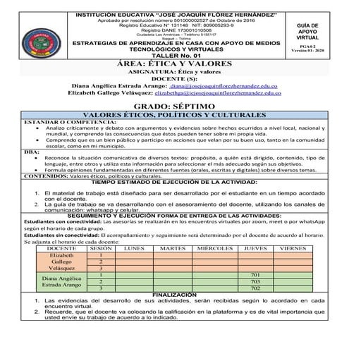 GUIA DE APRENDIZAJE ETICA Y VALORES | PDF