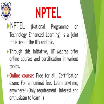 NPTEL_course to learn through online in various areas | PPTX