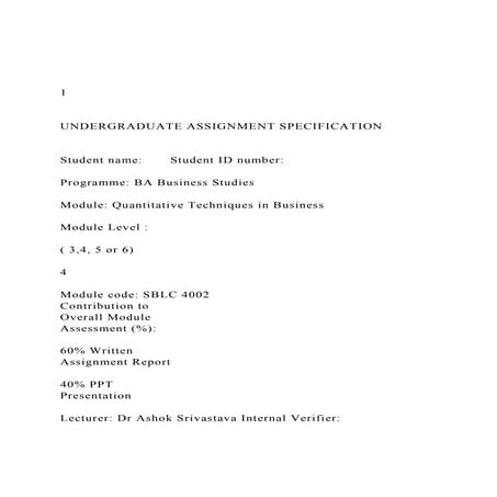 1 UNDERGRADUATE ASSIGNMENT SPECIFICATION Student.docx