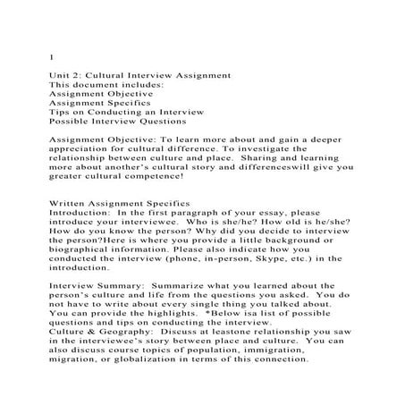 1Unit 2 Cultural Interview AssignmentThis document includes.docx