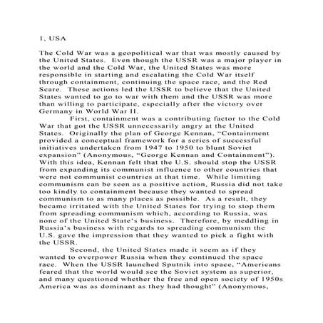 1, USAThe Cold War was a geopolitical war that was mostly caused.docx