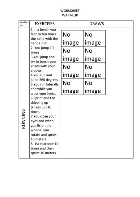 1 warm up worksheet | DOCX | Fitness and Exercise | Healthy Living