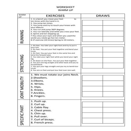 1 warm up worksheet | DOCX | Fitness and Exercise | Healthy Living