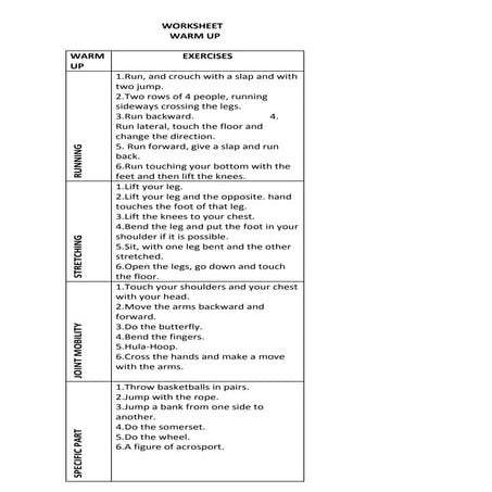 Warm up Worksheet | DOCX