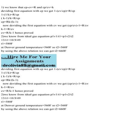 1) we know that cp-cv=R and cpcv=kdeviding first equation with cp.pdf