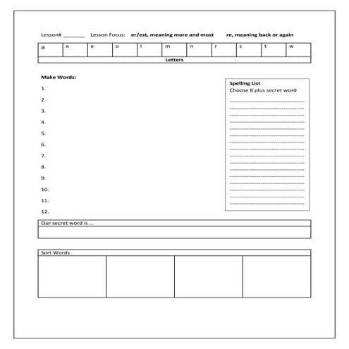 Week 1 word work spelling | DOCX