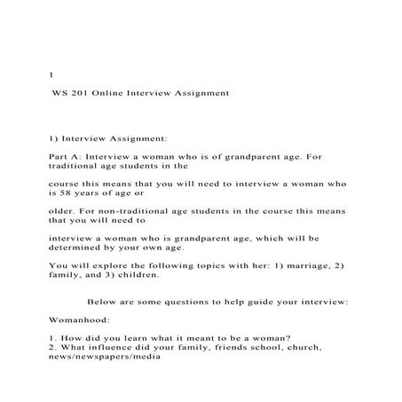 1 WS 201 Online Interview Assignment 1) Intervi.docx | Parenting ...