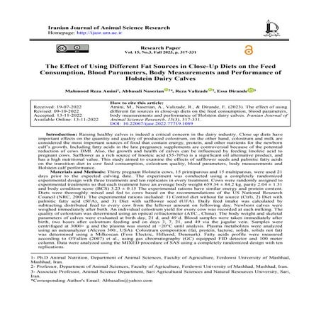 The Effect of Using Different Fat Sources in Close-Up Diets on the Feed ...