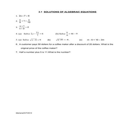 2.1 solutions of algebraic equations | DOC