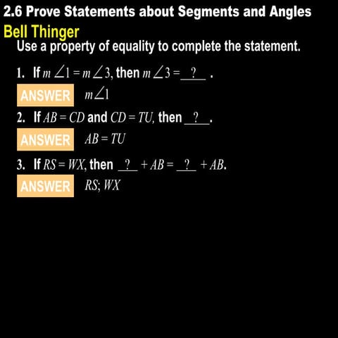 2.6 prove statements about segments and angles | PPT