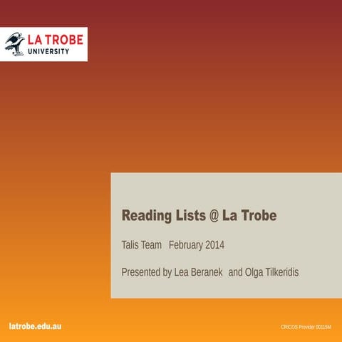 La Trobe Talis Aspire User Group presentation | PPT