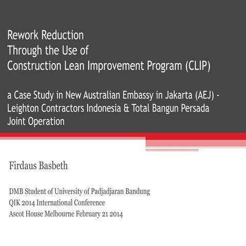 Rework Reduction in Construction Project | PPT