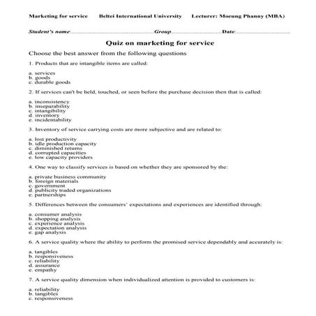 2.quiz on marketing for service | PDF