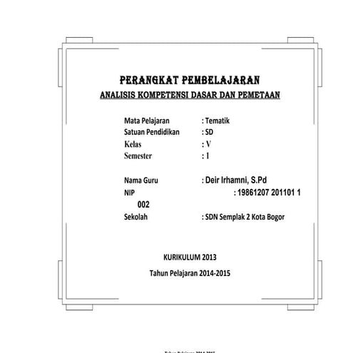 analisis kd dan pemetaan kls v smt 1 sip | DOC