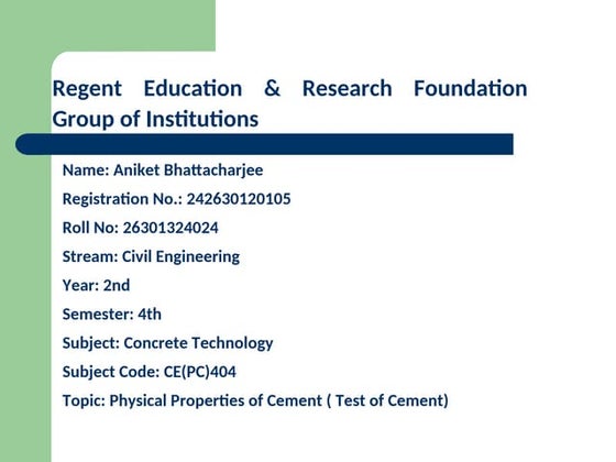 Experiment no 03 setting time of cement. | PDF