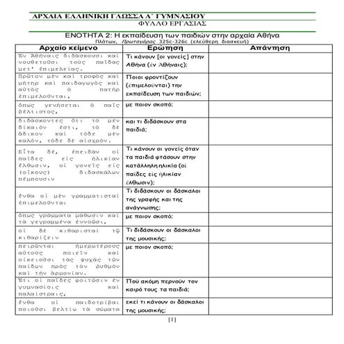 Ενότητα 2: Η εκπαίδευση των παιδιών στην αρχαία Αθήνα | PDF