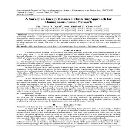 2 A Survey On Energy Balanced Clustering Approach For Homogenous Sensor Network Pdf