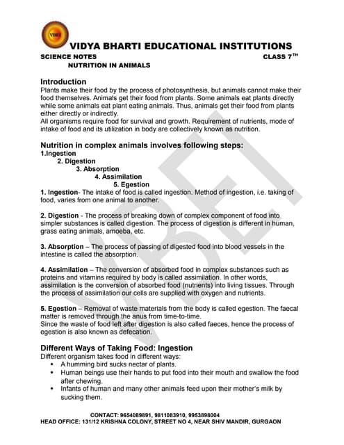 Nutrition in Animals, Class 7, Science Chapter-2 | PPTX | Dental Health ...