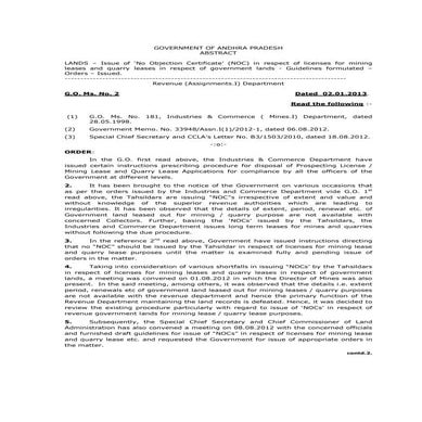 2-LANDS – Issue of ‘No Objection Certificate’ (NOC) in respect of ...