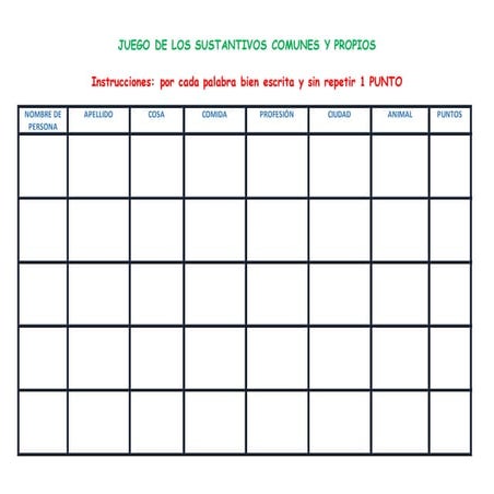 2. Juego de los sustantivos | DOCX
