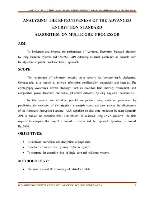 Synopsis On Analyzing The Effectiveness Of The Advanced Encryption