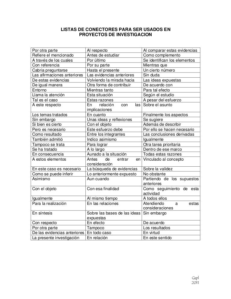 2. lista de conectores para usar en investigación