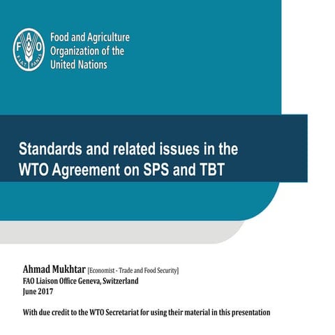 Standards and related issues in the WTO Agreement on SPS and TBT | PDF