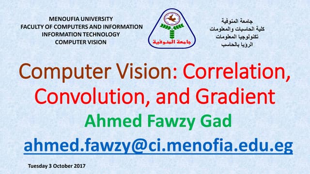Computer Vision Correlation Convolution And Gradient Ppt