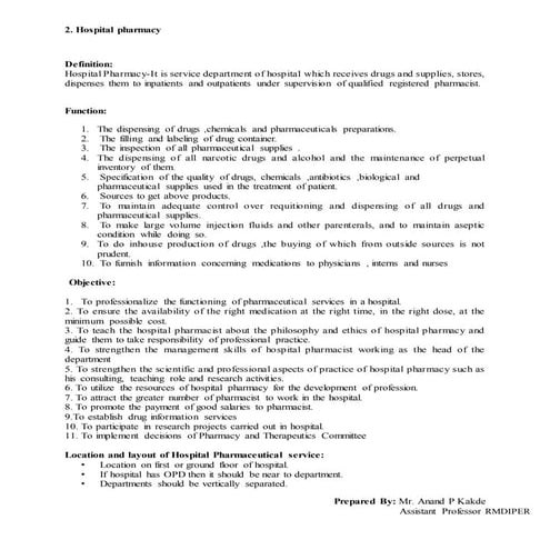 Hospital pharmacy and its organisation | PPTX