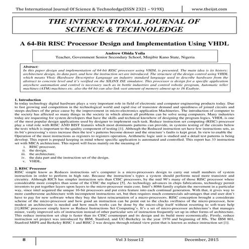 A 64 Bit Risc Processor Design And Implementation Using Vhdl Pdf