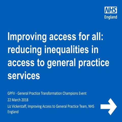 General Practice Transformation Champions: Addressing inequalities | PPT