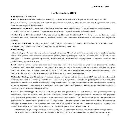 AP PGECET Bio technology 2018 Syllabus | PDF | Biotech and Biomedical ...
