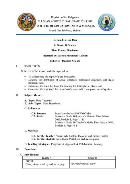 Sample Semi-detailed Lesson Plan for Grade 8 Science, Prepared by ...