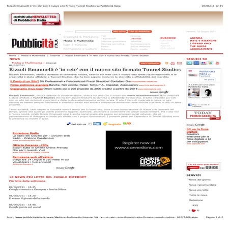 2/2/11 Pubblicità Italia /// Rizzoli Emanuelli è in rete con il nuovo sito firmato Tunnel | PDF ...