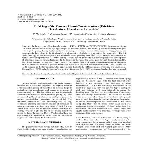 Ecobiology of the Common Pierrot Castalius rosimon (Fabricius ...