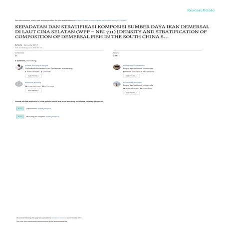 Kepadatan dan stratifikasi komposisi sumber daya ikan demersal di Laut Cina Selatan (WPP-NRI 711 ...